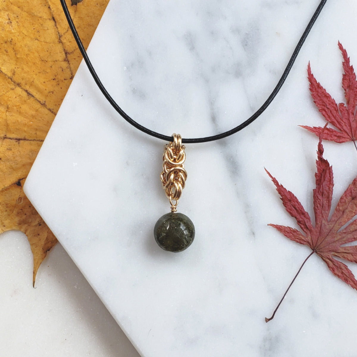 Arzu Byzantine pendant with green garnet – KBeau Jewelry