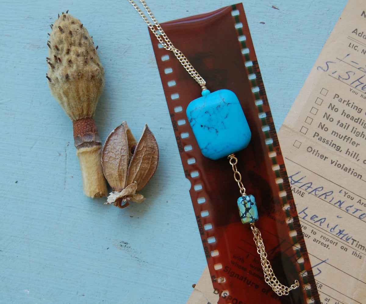 Square Turquoise Pendant with tassel – KBeau Jewelry